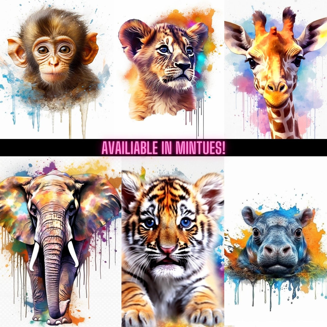 Dripping Paint Zoo Animals Printable Art Downloadable Art - Etsy