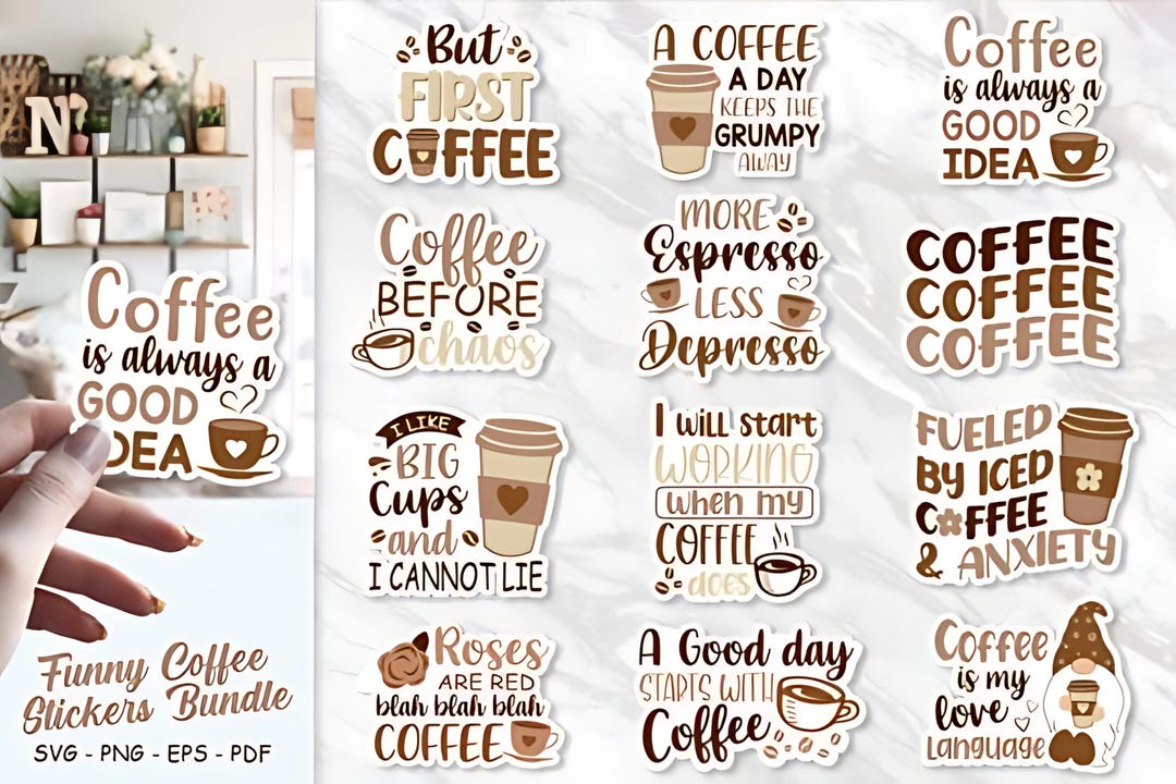 Cute Coffee Stickers Design | Digital Download | Printable Stickers ...