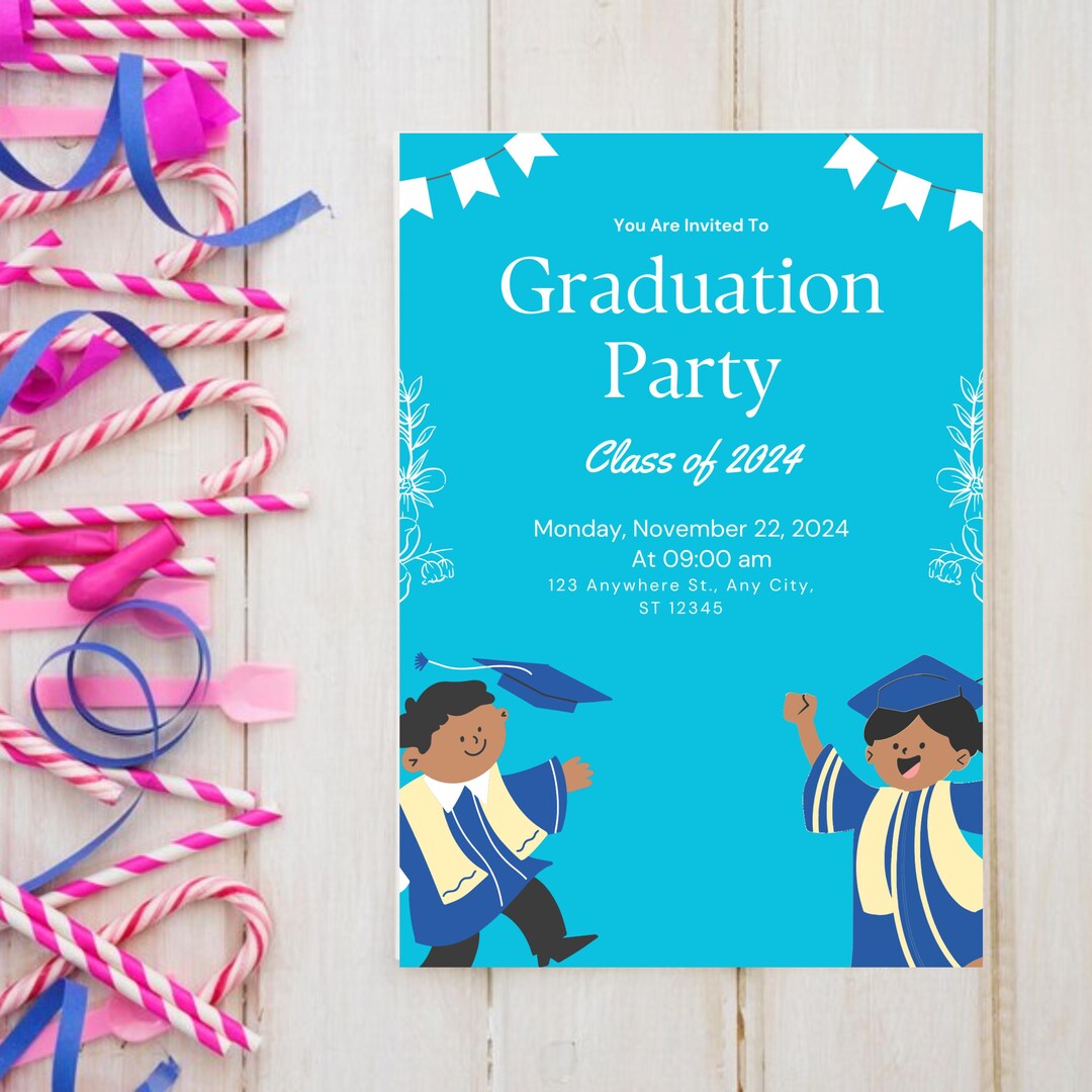 Blue Graduation Invitation | Digital Graduation Invite | Printable Grad ...