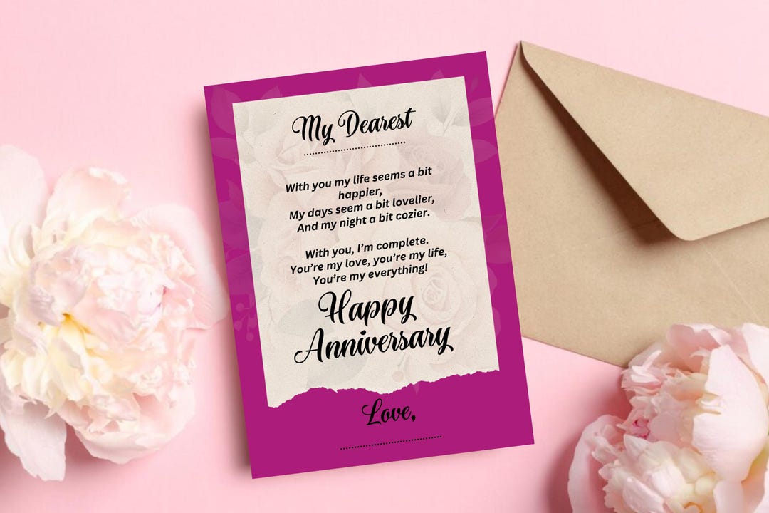 Printable Anniversary Card Digital Download | Anniversary Card Template ...