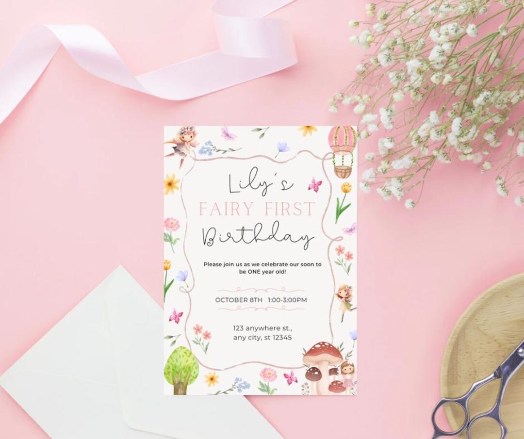 Customizable Fairy First Birthday Canva Template Personalized ...
