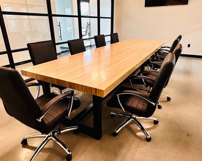Reclaimed White Oak Conference Table With Knife Cut Edge, U Steel Legs ...