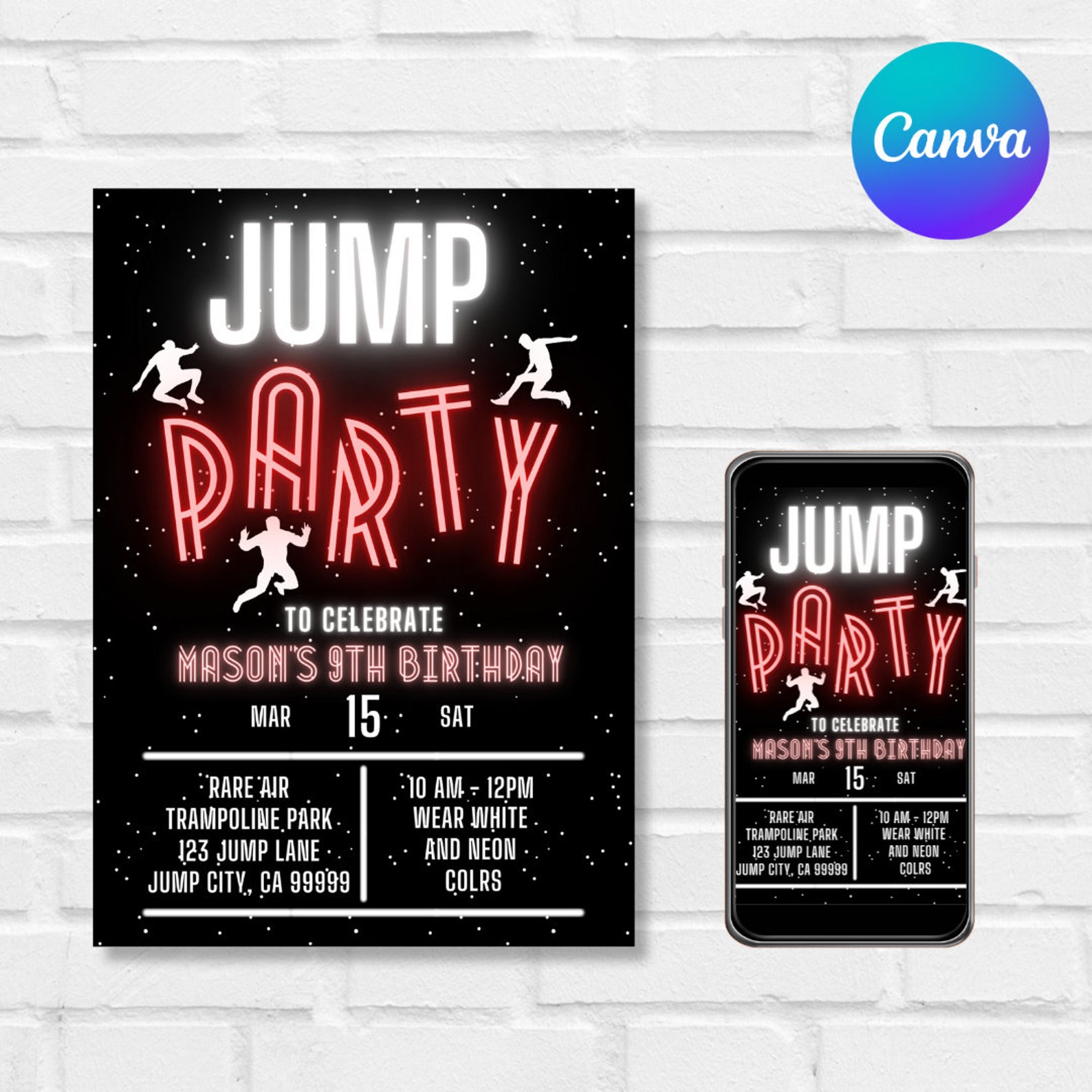Trampoline Park Birthday Invitation, Editable Trampoline Invitation ...