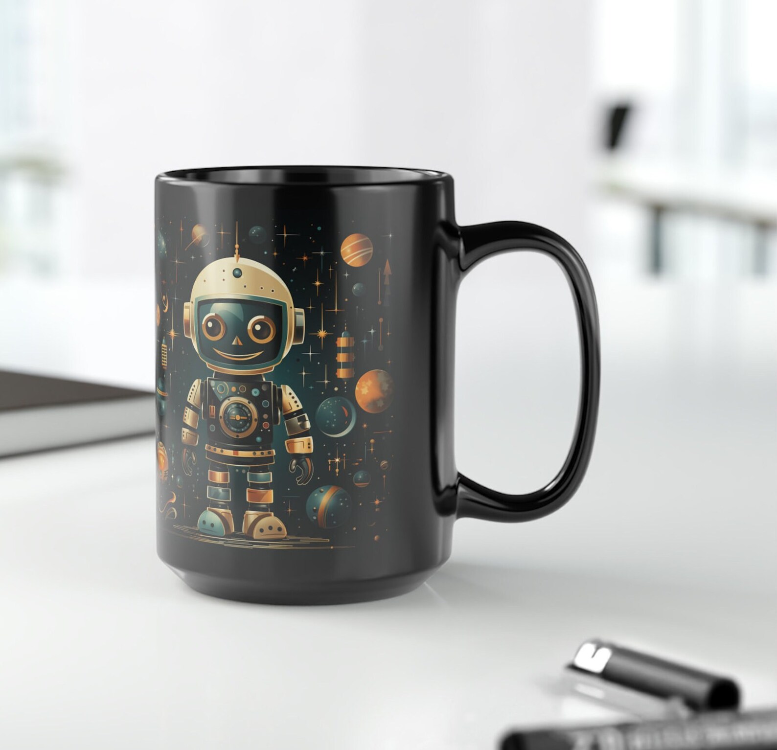 1950's, Retro, Happy Robot Toy, Black Mug, 15oz - Etsy
