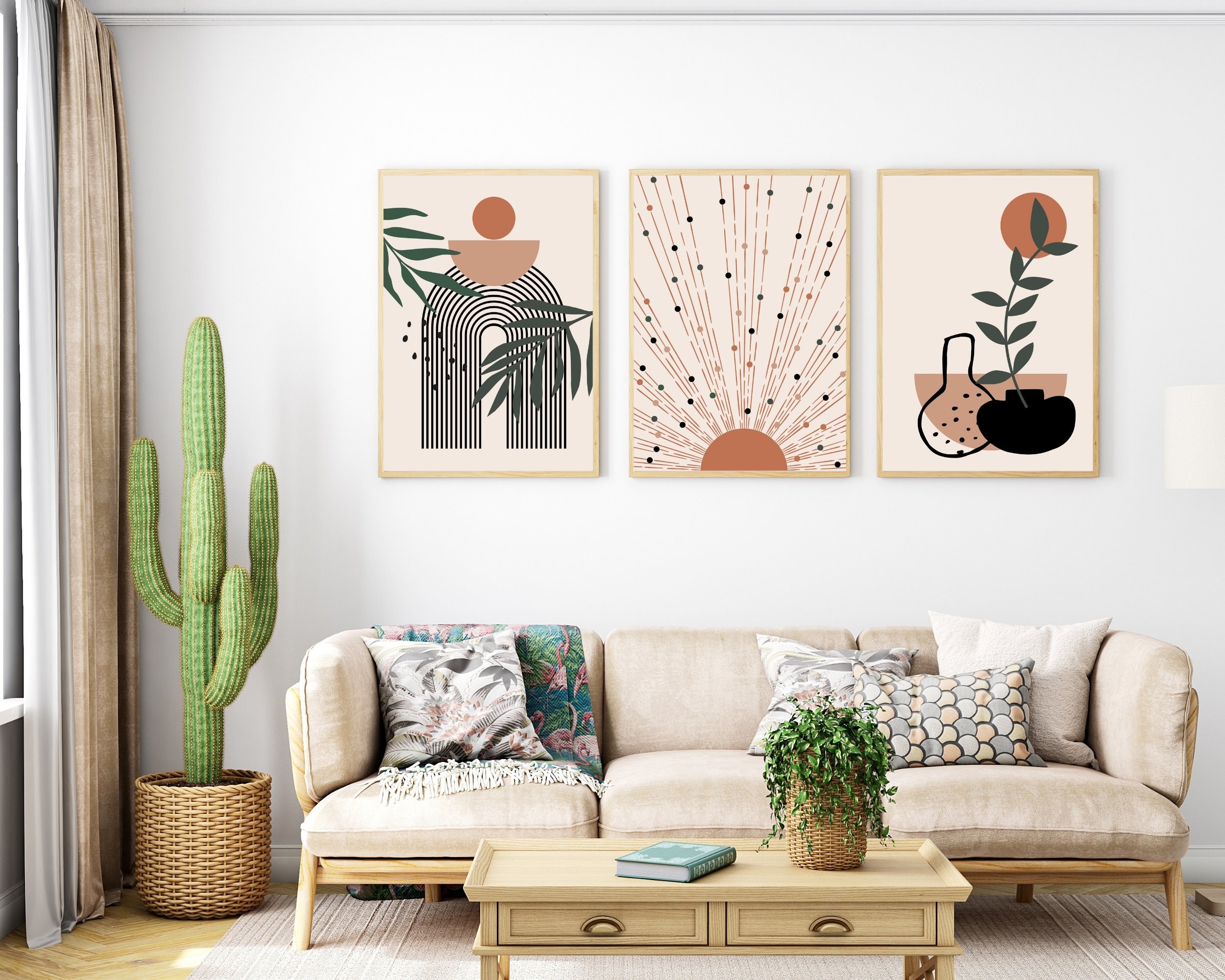 Boho Abstract Wall Art Prints, Set of 3 Prints, Scandinavian Art, Mid ...