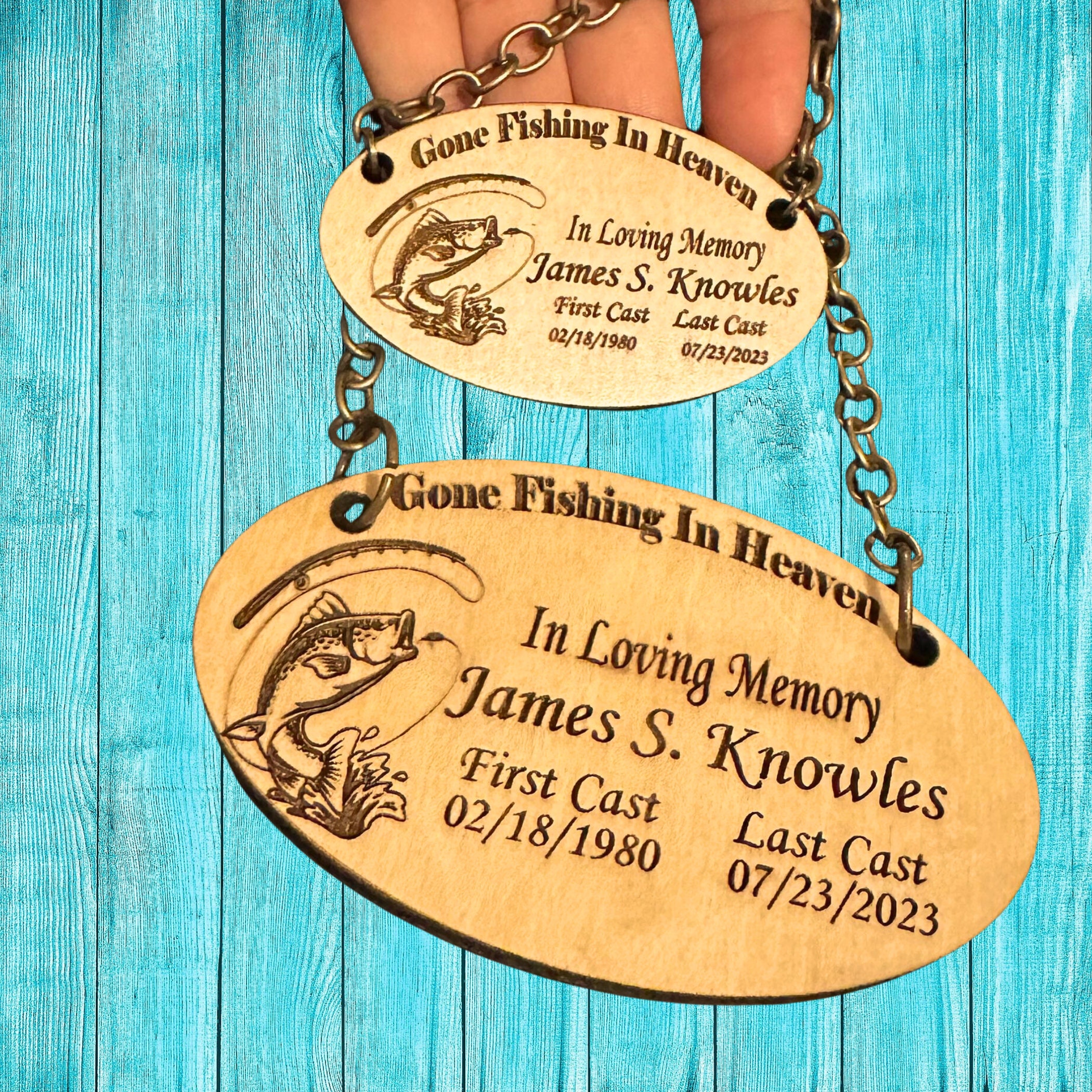 Personalized Fishing in Heaven Name Tag for Urns Christmas Ornament ...
