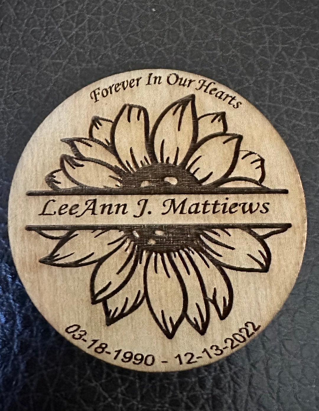 Sunflower Personalized Funeral Favor - Engraved Wood 1.75 Inch Memorial ...