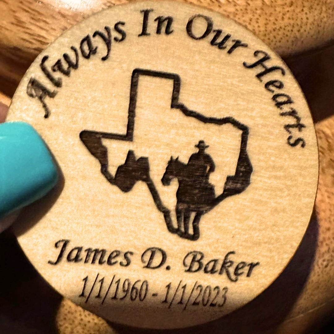 Texas Cowboy Personalized Funeral Favor - Engraved Wood 1.75 Inch ...