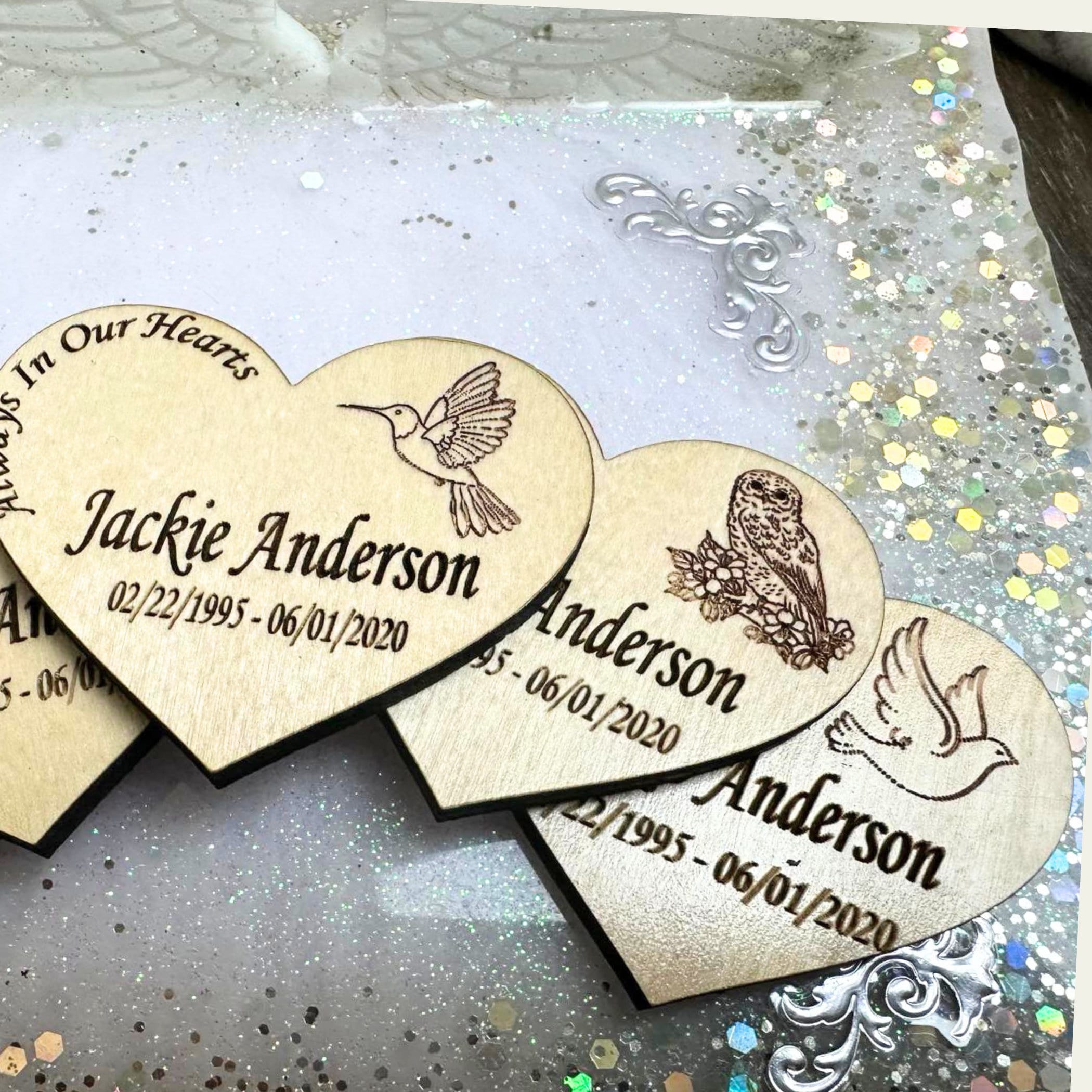 Wood Heart Keepsake Butterfly Hummingbird Owl. Personalized Token for ...