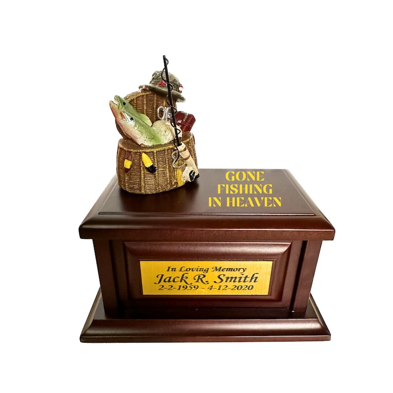 Gone Fishing Wood Keepsake Memorial Urn for Ashes. Fishing in Heaven ...