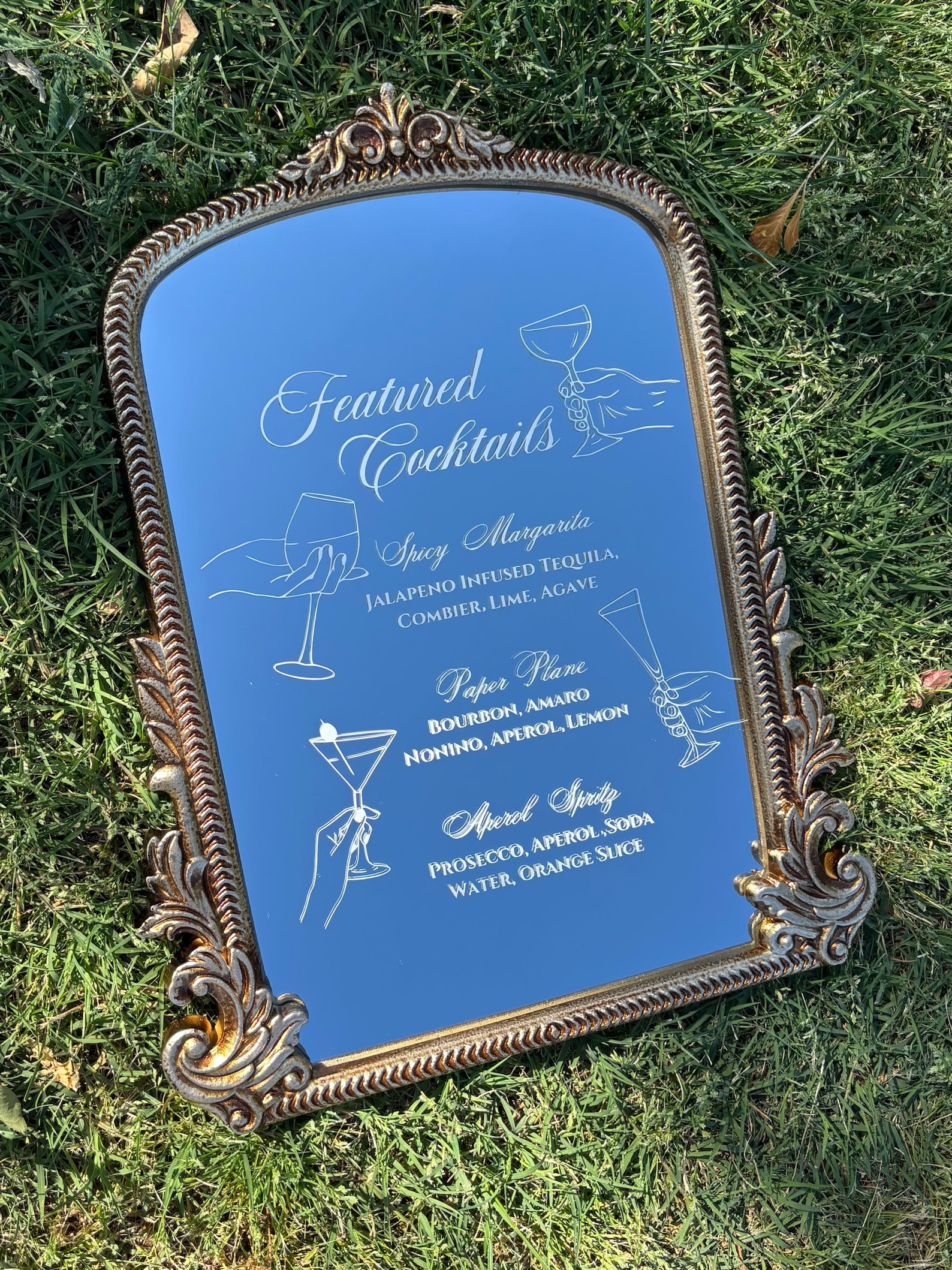 Custom Wedding Mirror Cocktail Menu Sign | Elegant Gold Mirror Wedding ...