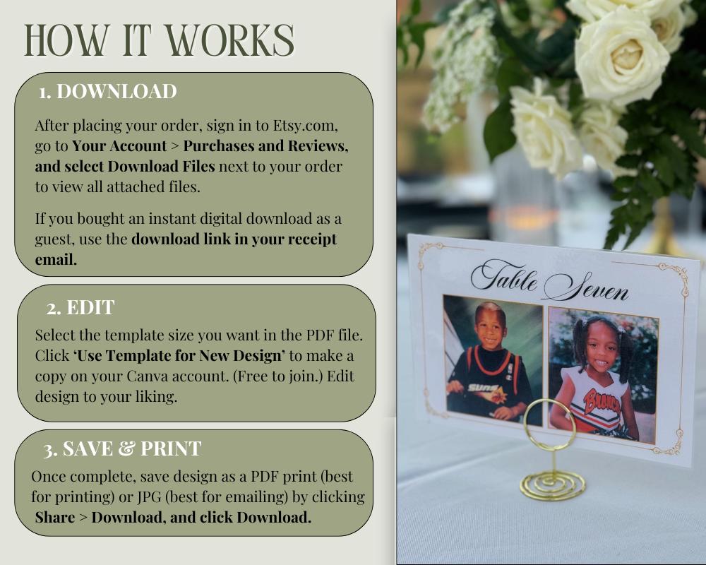 Baby Picture Wedding Table Numbers: Editable Canva Template (digital ...