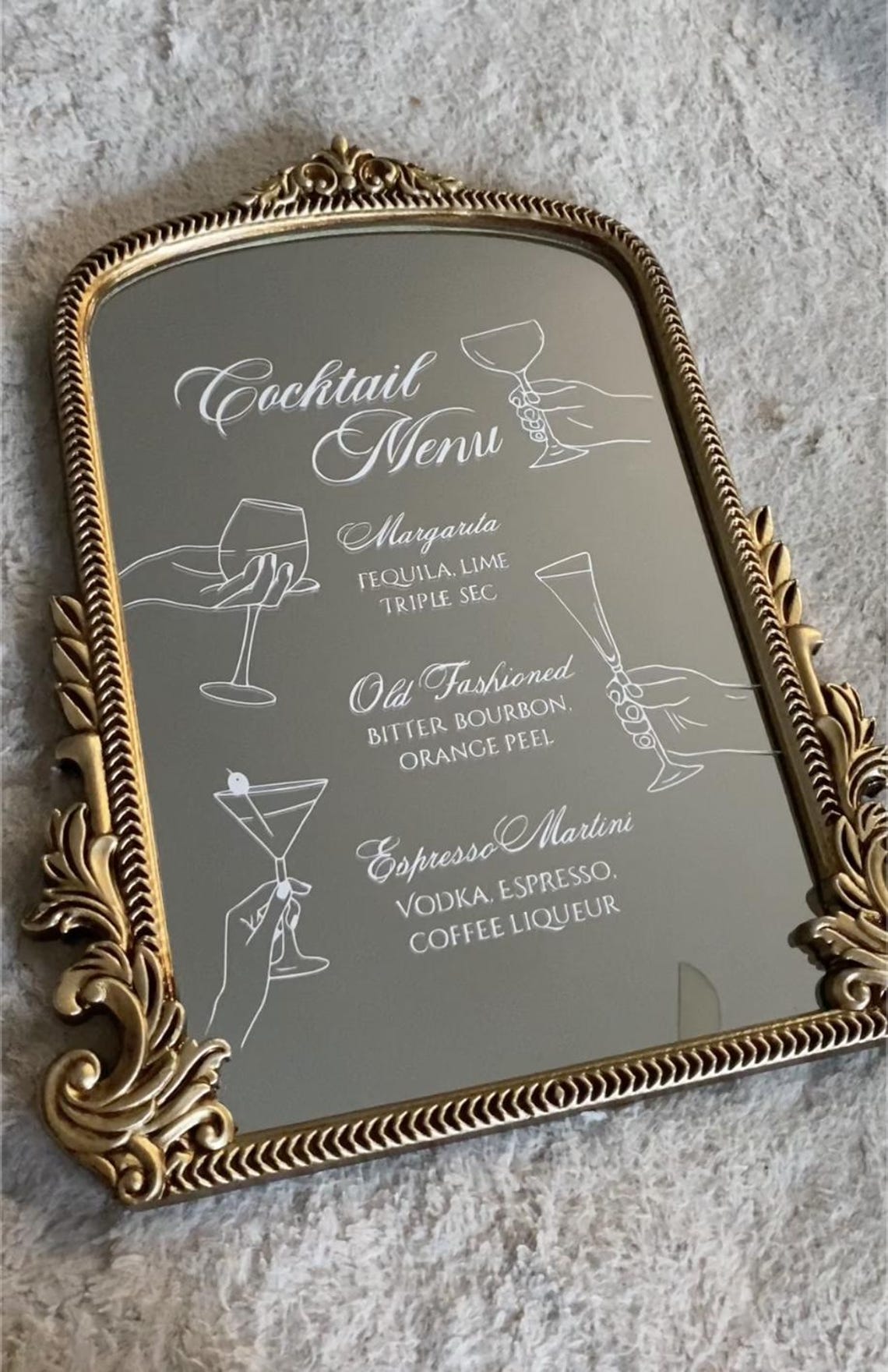 Custom Wedding Mirror Cocktail Menu Sign | Elegant Gold Mirror Wedding ...