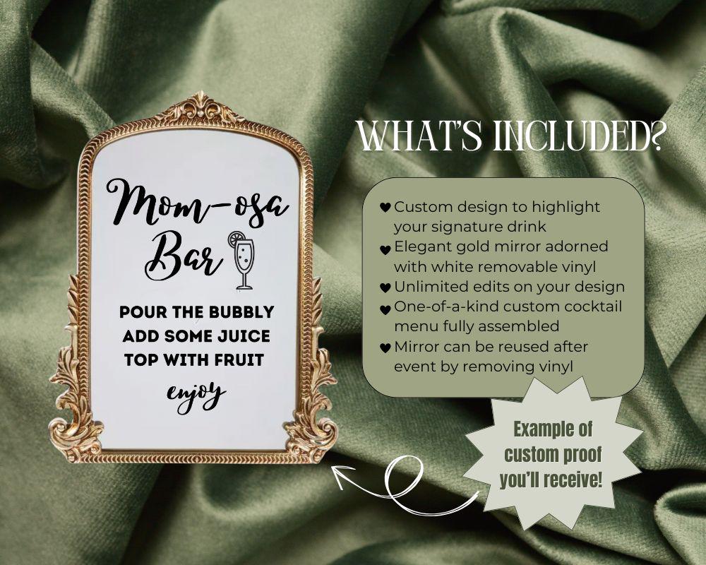 Custom Mirror Cocktail Menu | Wedding Bar Sign, Signature Drink Mirror ...