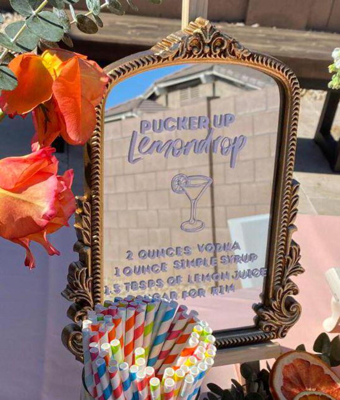 Custom Mirror Cocktail Menu | Wedding Bar Sign, Signature Drink Mirror ...