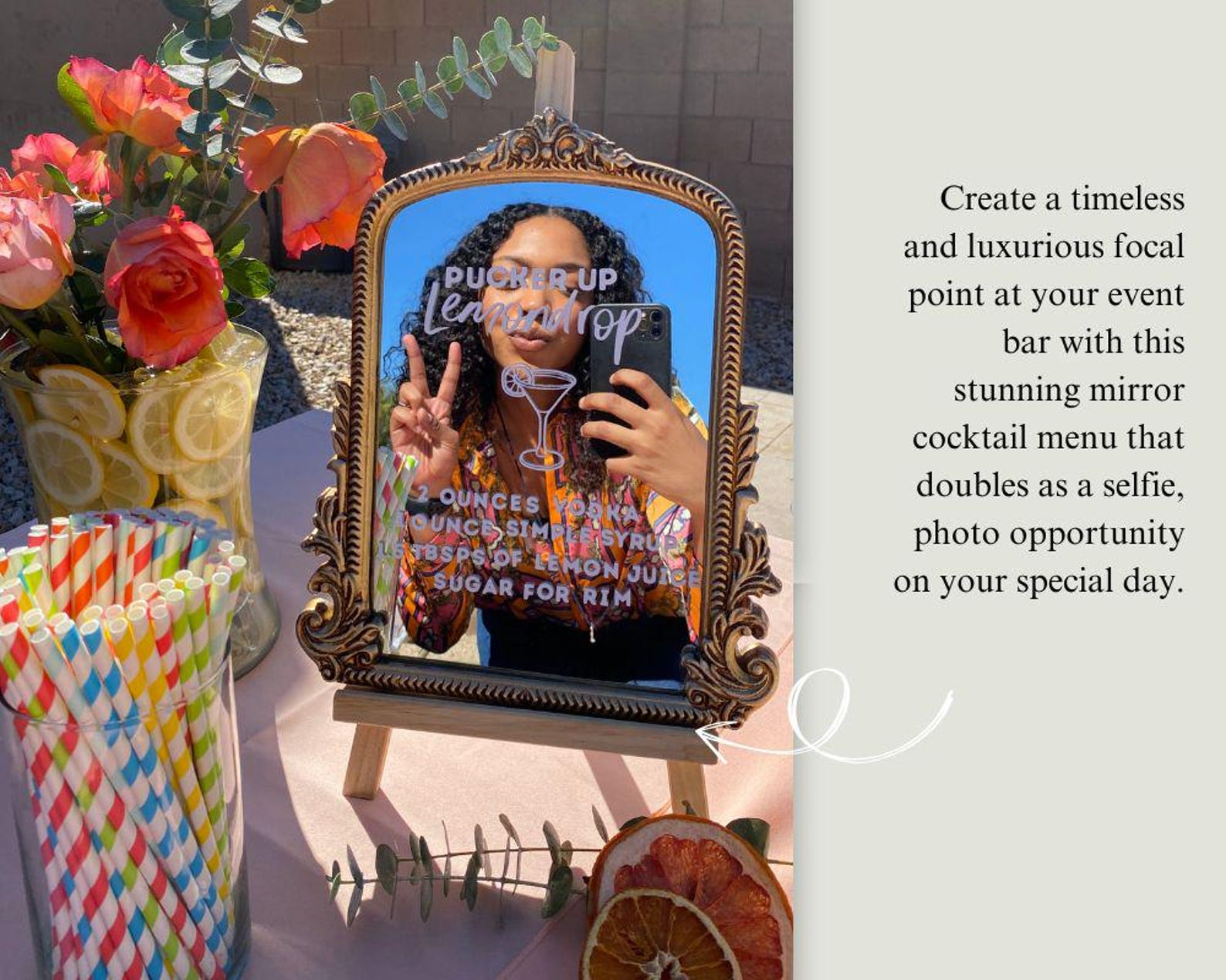 Custom Mirror Cocktail Menu | Wedding Bar Sign, Signature Drink Mirror ...