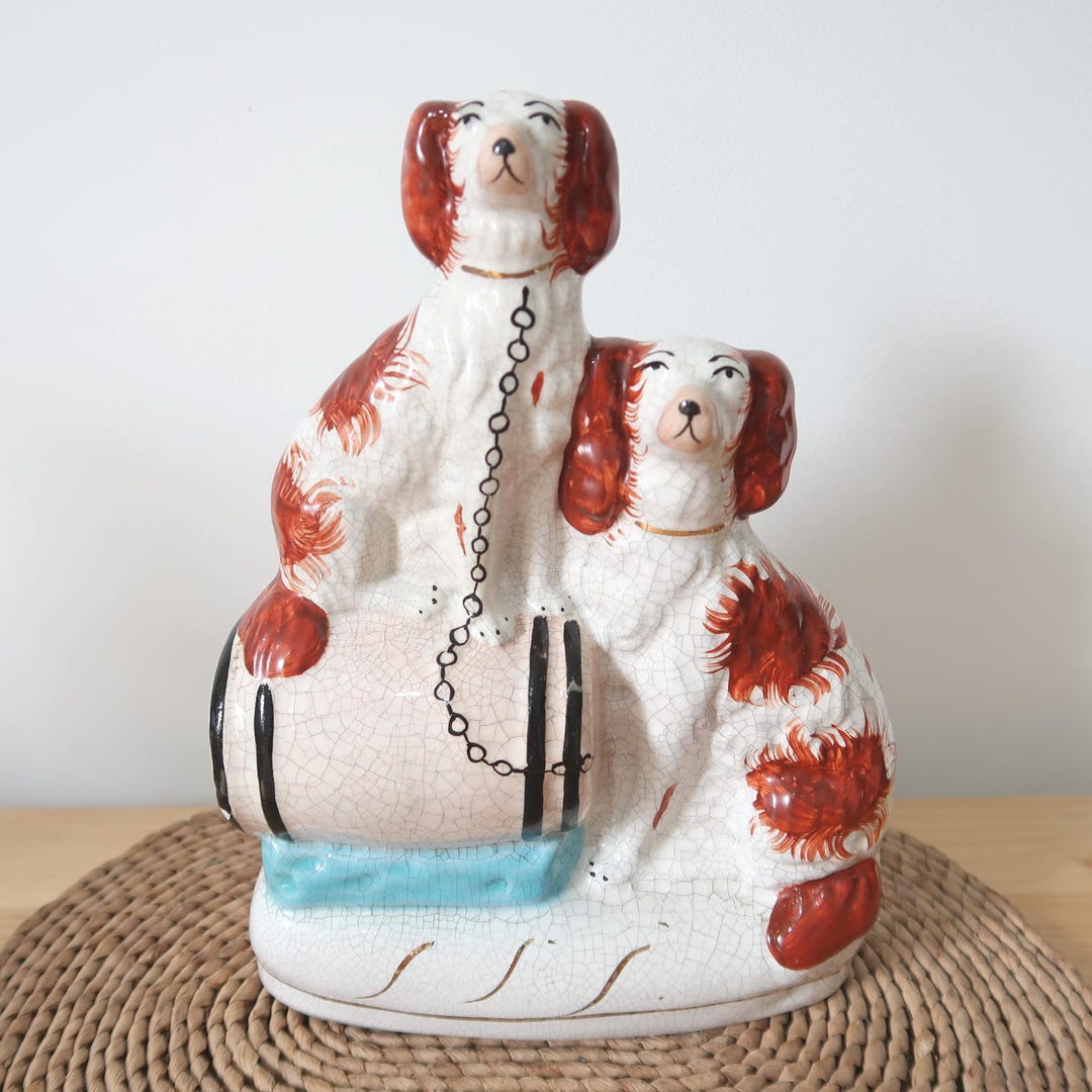 Victorian Staffordshire Spaniels on Barrel 19th Century Antique Dogs ...