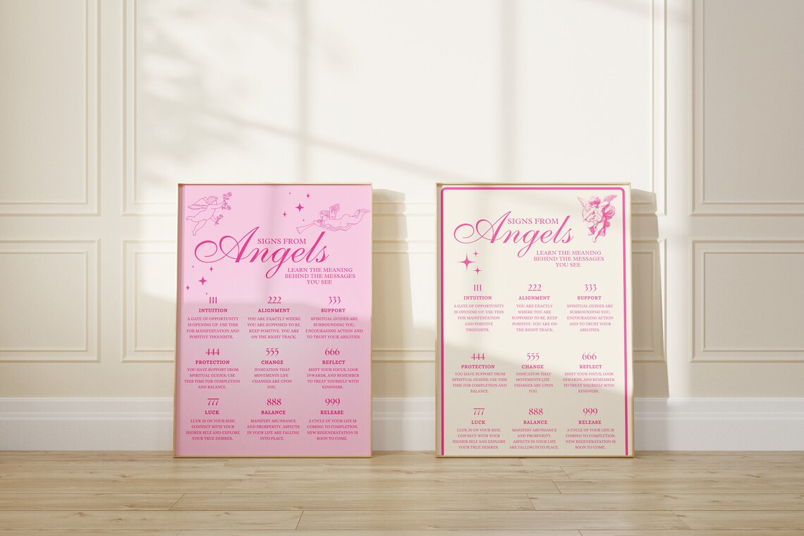 Angel Numbers Art Print (white and Pink) - Etsy
