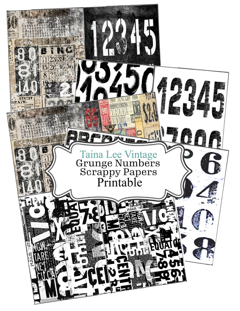 Taina Lee Vintage, Grunge Number Scrappy Papers, Junk Journal Pages ...