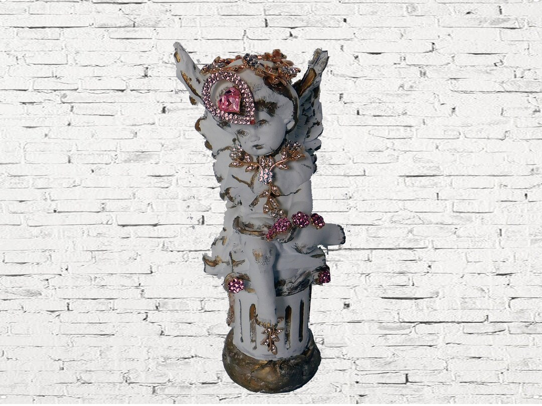 Cherub, Statue, Sculpture, Gems, Crystals, Pink - Etsy
