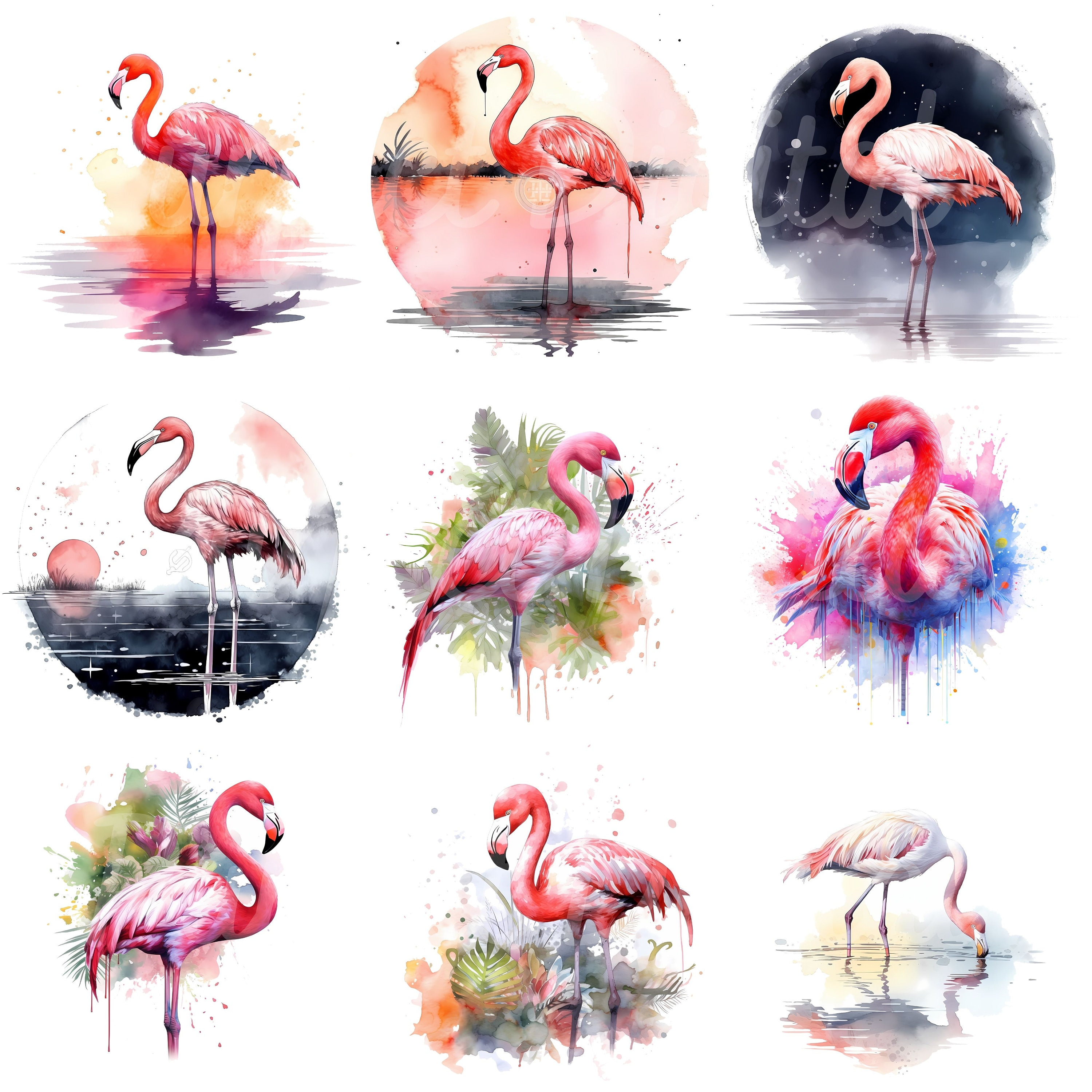 19 Flamingo Watercolor Clipart Flower Watercolor Flamingo Clipart ...
