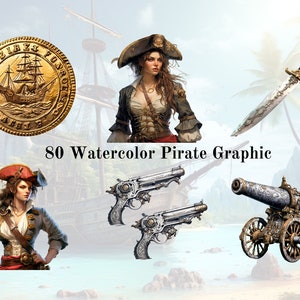 80 Pirate Watercolor Clipart Bundle-watercolor Age of Sea PNG ...
