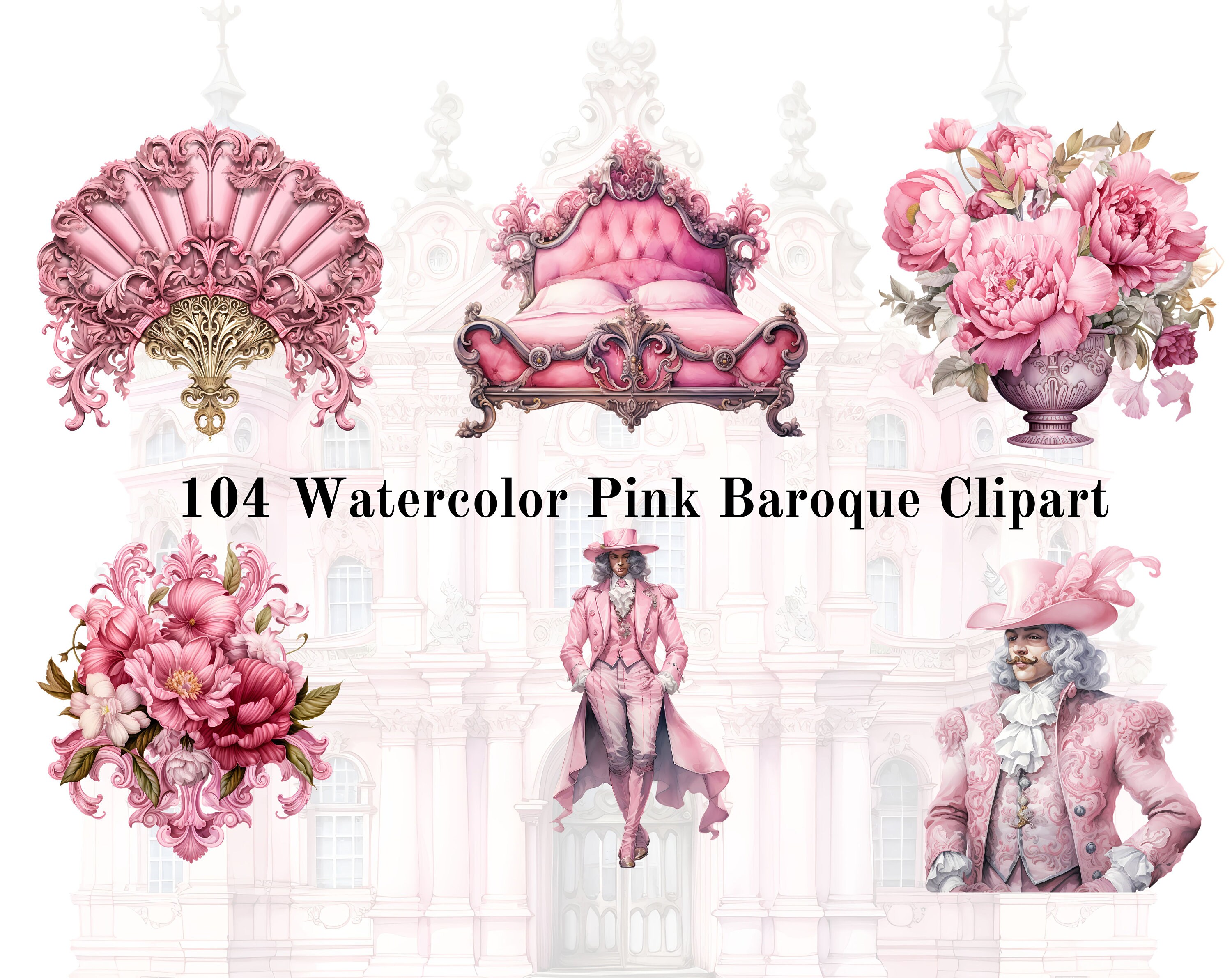 104 PNG Pink Baroque Rococo Watercolor Clipart: Baroque Pink Clipart ...