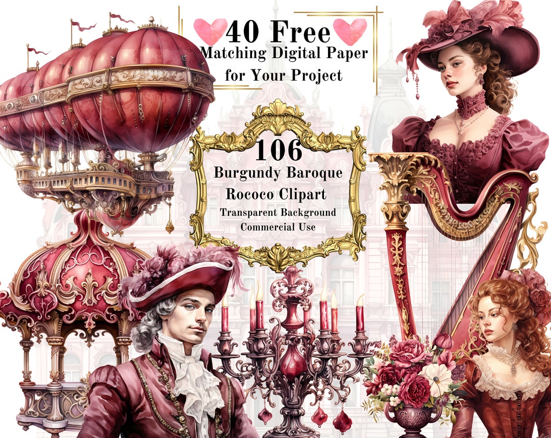 106 PNG Burgundy Baroque Rococo Watercolor Clipart: Baroque Red Clipart ...