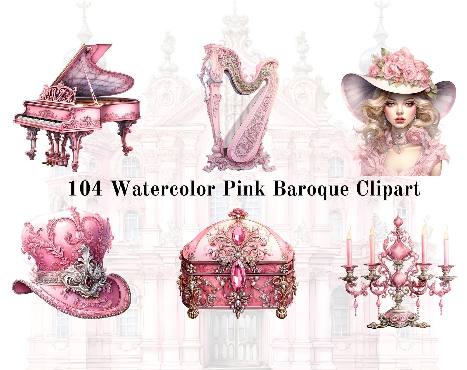 104 PNG Pink Baroque Rococo Watercolor Clipart: Baroque Pink Clipart ...