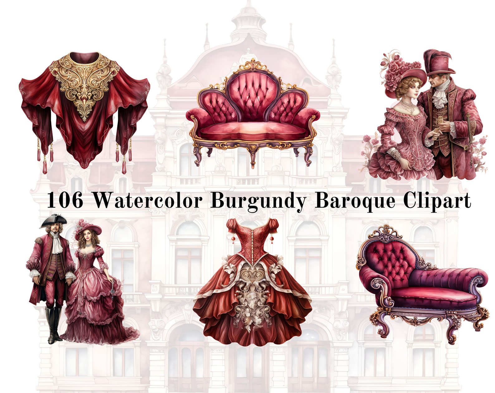 106 PNG Burgundy Baroque Rococo Watercolor Clipart: Baroque Red Clipart ...