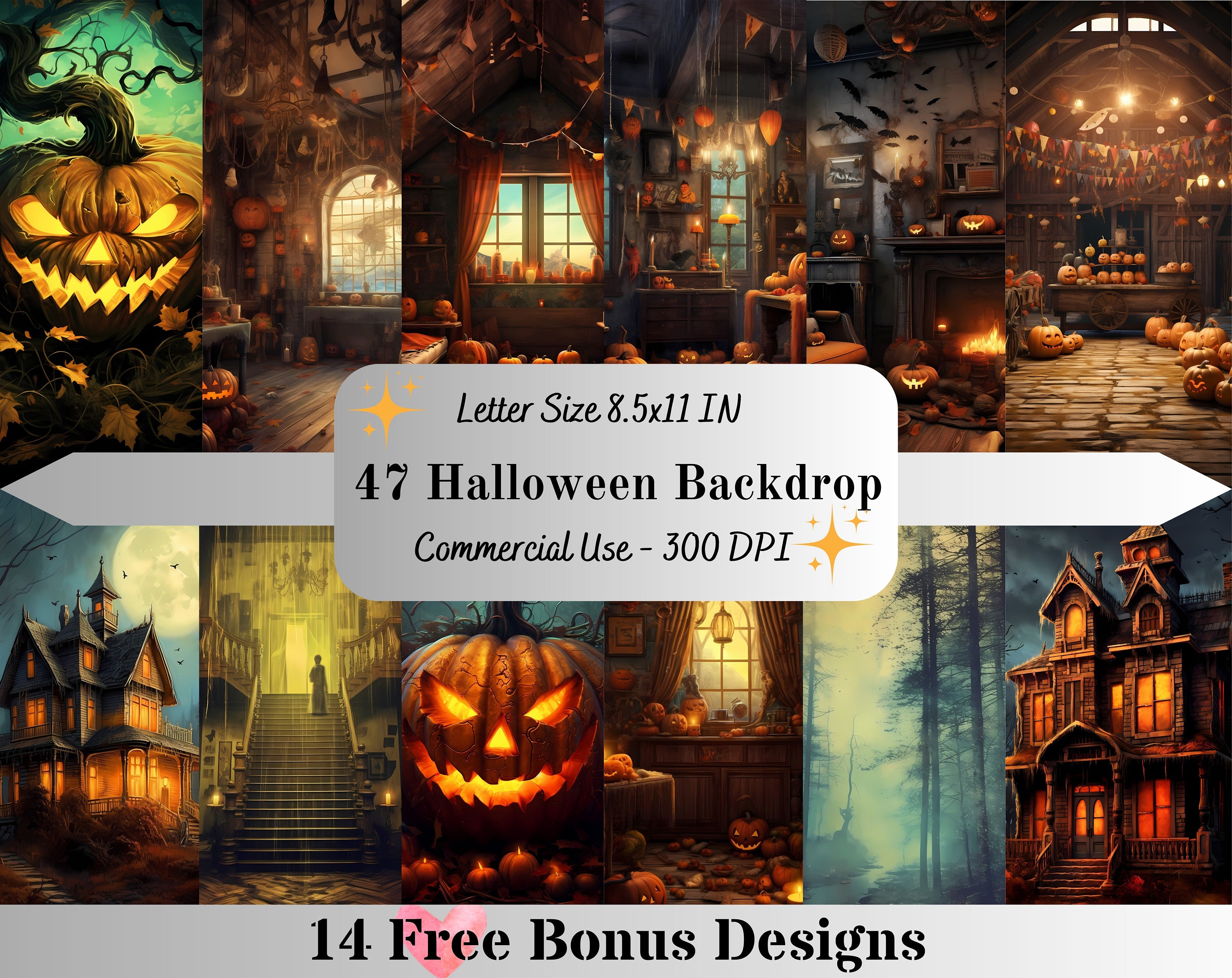 47 Spooky Halloween Digital Paper- Letter Size Halloween Decoration ...