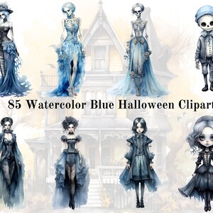 85 PNG Blue Halloween Watercolor Clipart Bundle: Junk Journal Spooky ...