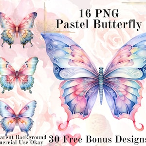16 Pastel Butterfly Watercolor Clipart Bundle-watercolor Butterfly Pink ...