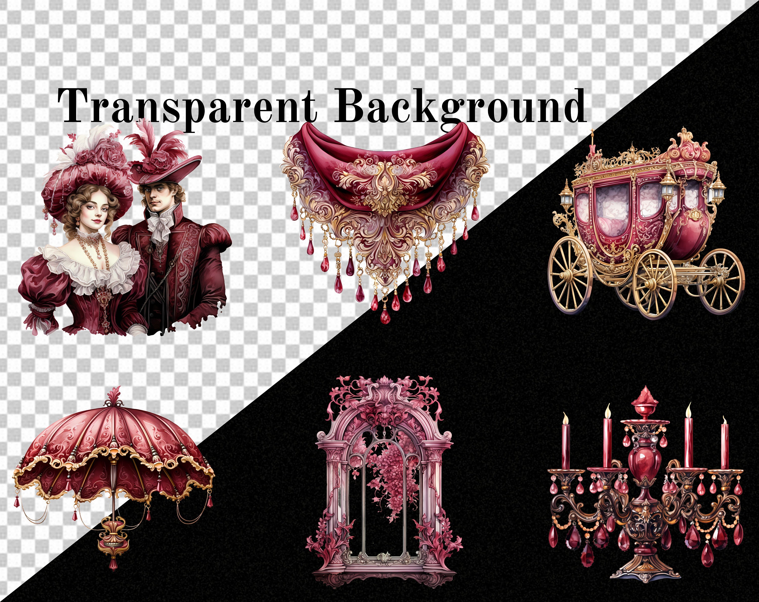 106 PNG Burgundy Baroque Rococo Watercolor Clipart: Baroque Red Clipart ...