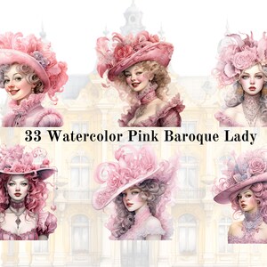 33 PNG Pink Baroque Lady Watercolor Clipart: Baroque Rococo Vintage ...