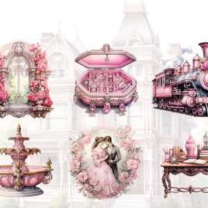 Pink Victorian Watercolor Clipart Bundle – 67 PNG Transparent ...