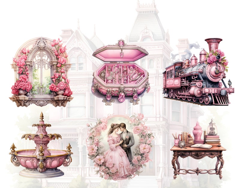 Pink Victorian Watercolor Clipart Bundle 67 PNG Transparent - Etsy