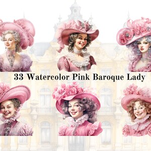 33 PNG Pink Baroque Lady Watercolor Clipart: Baroque Rococo Vintage ...