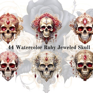 44 PNG Ruby Skull Watercolor Clipart: Jeweled Skull Ruby Clipart Bundle ...