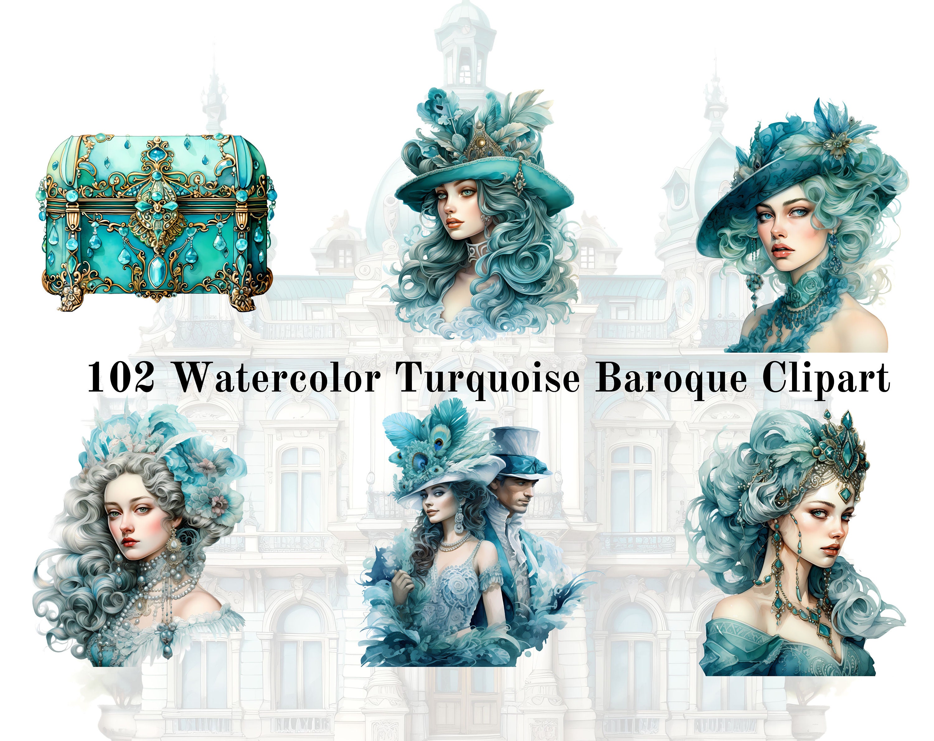 102 PNG Turquoise Baroque Rococo Watercolor Clipart: Baroque Blue ...
