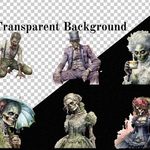 25 PNG Victorian Zombie Watercolor Clipart: Victorian Zombie Horror ...