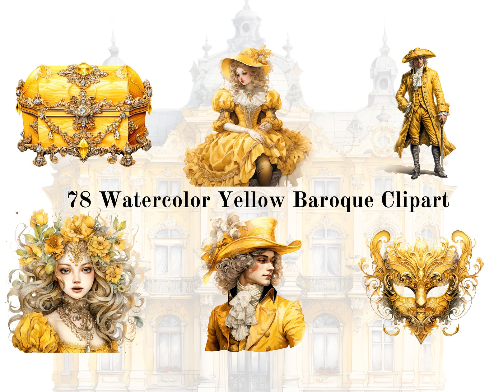 78 PNG Yellow Baroque Rococo Watercolor Clipart: Baroque Vintage ...