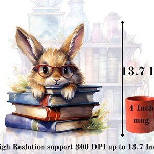 26 PNG Baby Bunny Rabbit Watercolor Booklover Clipart Bundle, Reading ...