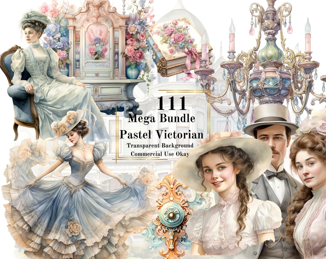111 Pastel Victorian Watercolor Clipart Bundle –PNG Transparent ...