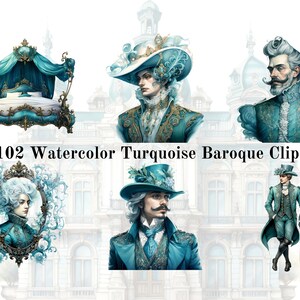 102 PNG Turquoise Baroque Rococo Watercolor Clipart: Baroque Blue ...