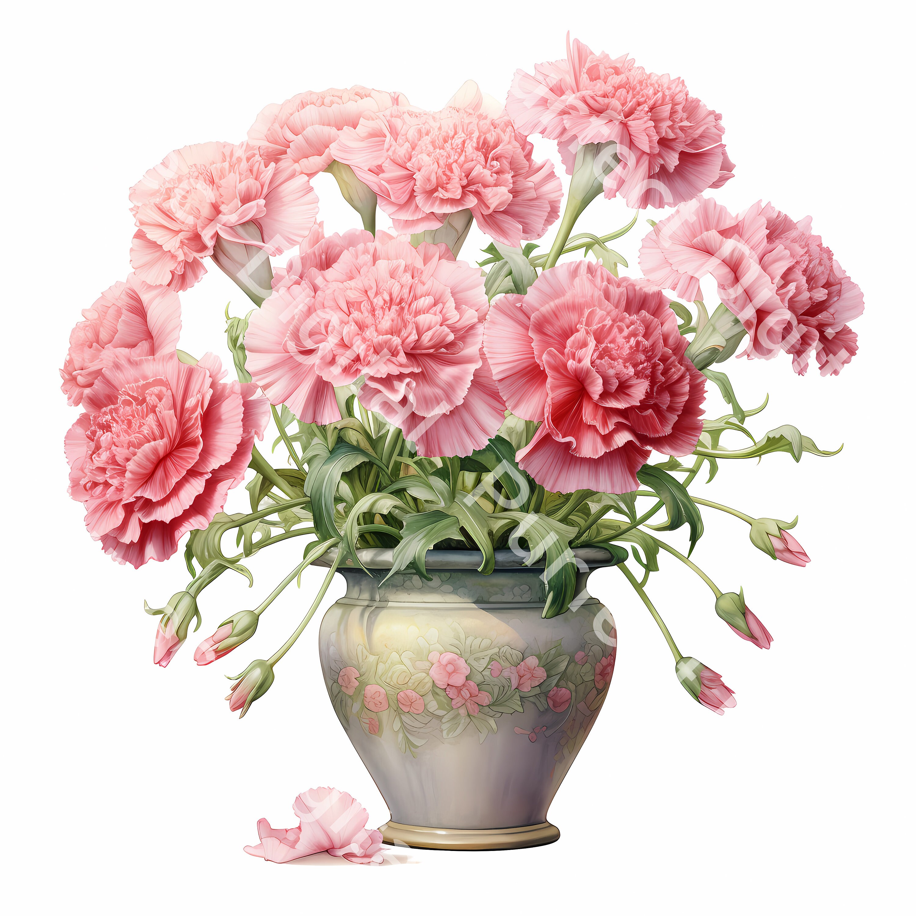 Pink Carnation in Vase Watercolor Clipart Bundle 19 High - Etsy