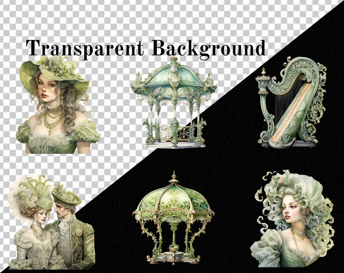 100 PNG Light Green Baroque Rococo Watercolor Clipart: Baroque Vintage ...