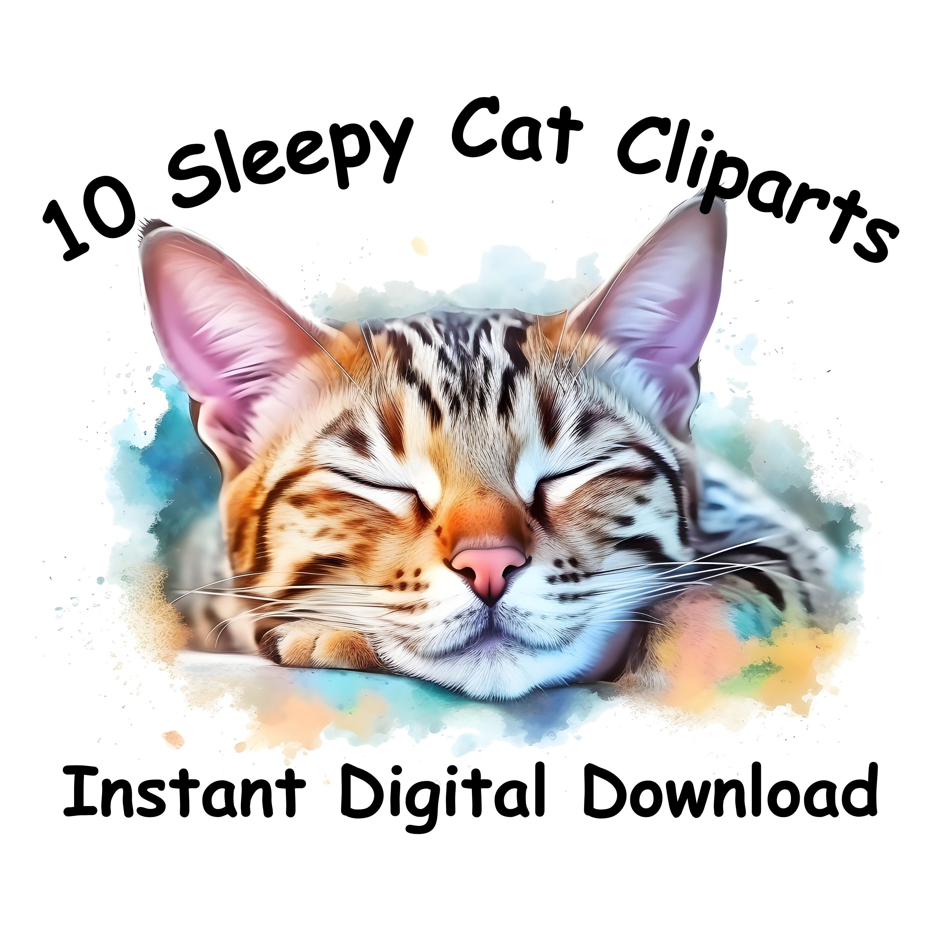 10 Sleepy Cat Watercolor Cat Clipart Watercolor Clipart - Etsy
