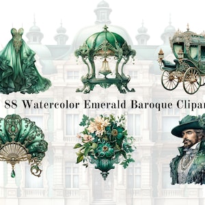 88 PNG Emerald Baroque Rococo Watercolor Clipart: Baroque Green Clipart ...
