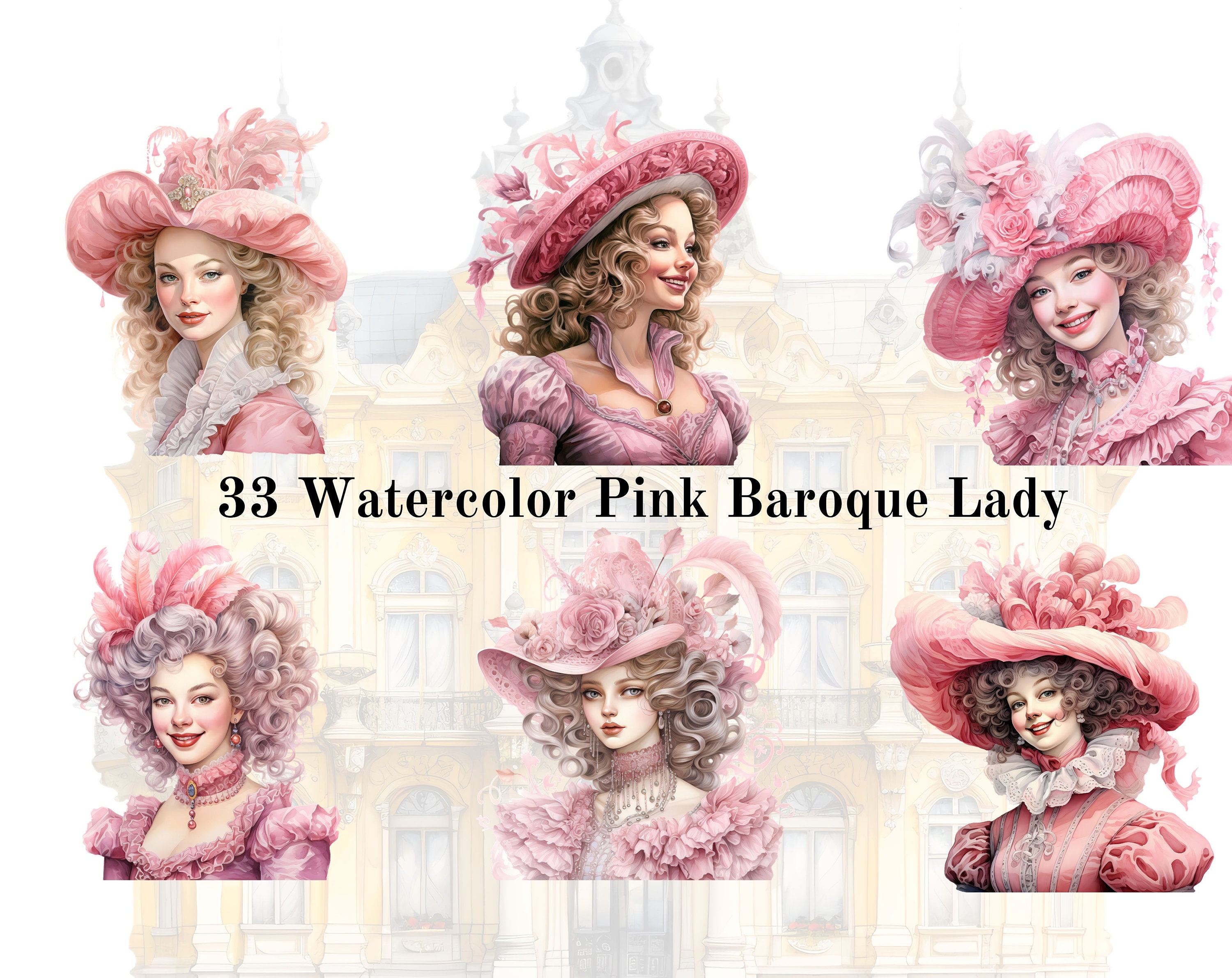 33 PNG Pink Baroque Lady Watercolor Clipart: Baroque Rococo Vintage ...